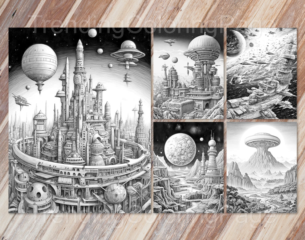 30 The Future of the Universe Grayscale Coloring Pages - Instant Downl ...
