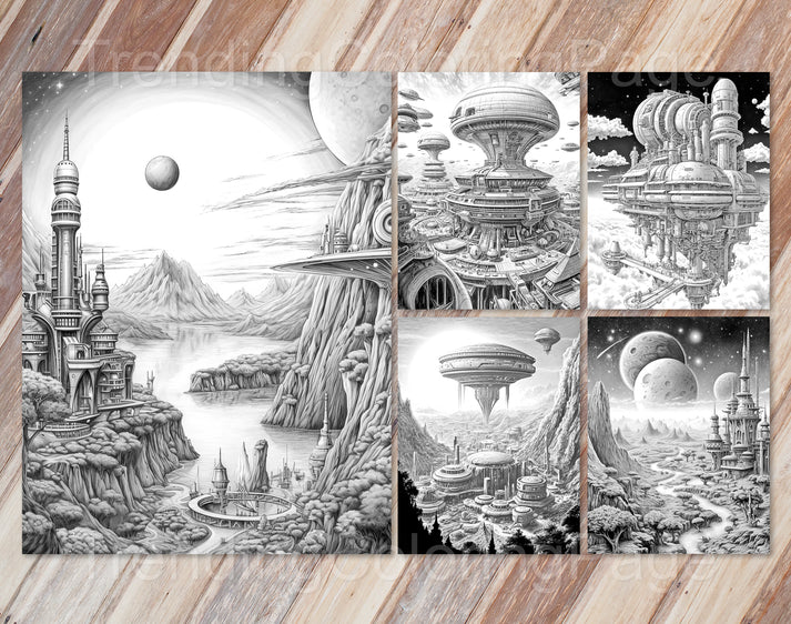 30 The Future of the Universe Grayscale Coloring Pages - Instant Downl ...