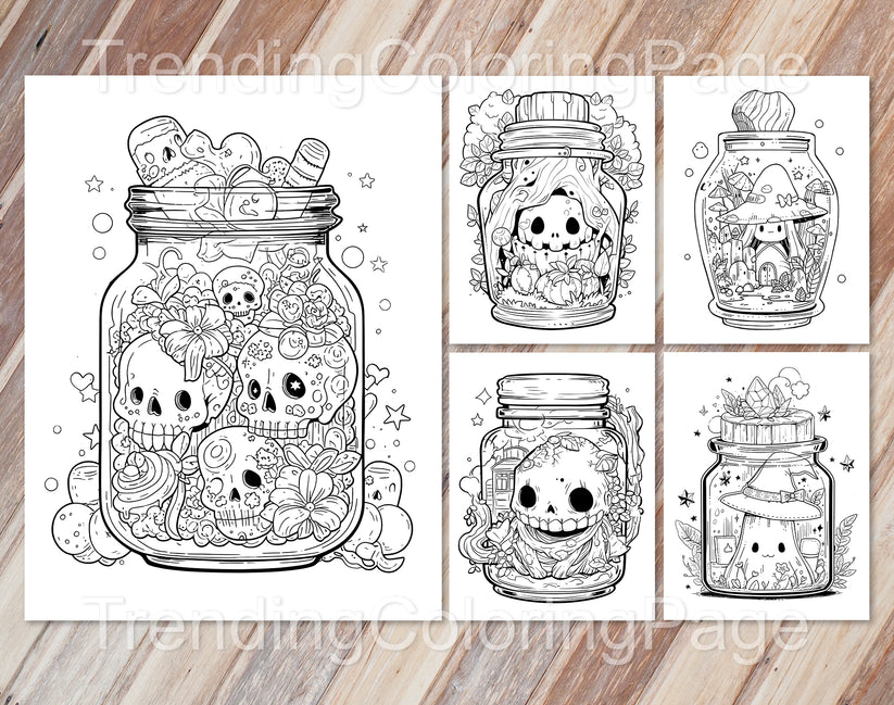 101 Kawaii Halloween in Jar Coloring Pages - Instant Download - Printa ...