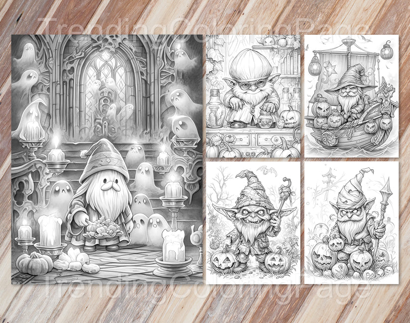 50 Halloween Gnomes Grayscale Coloring Pages - Instant Download - Prin ...