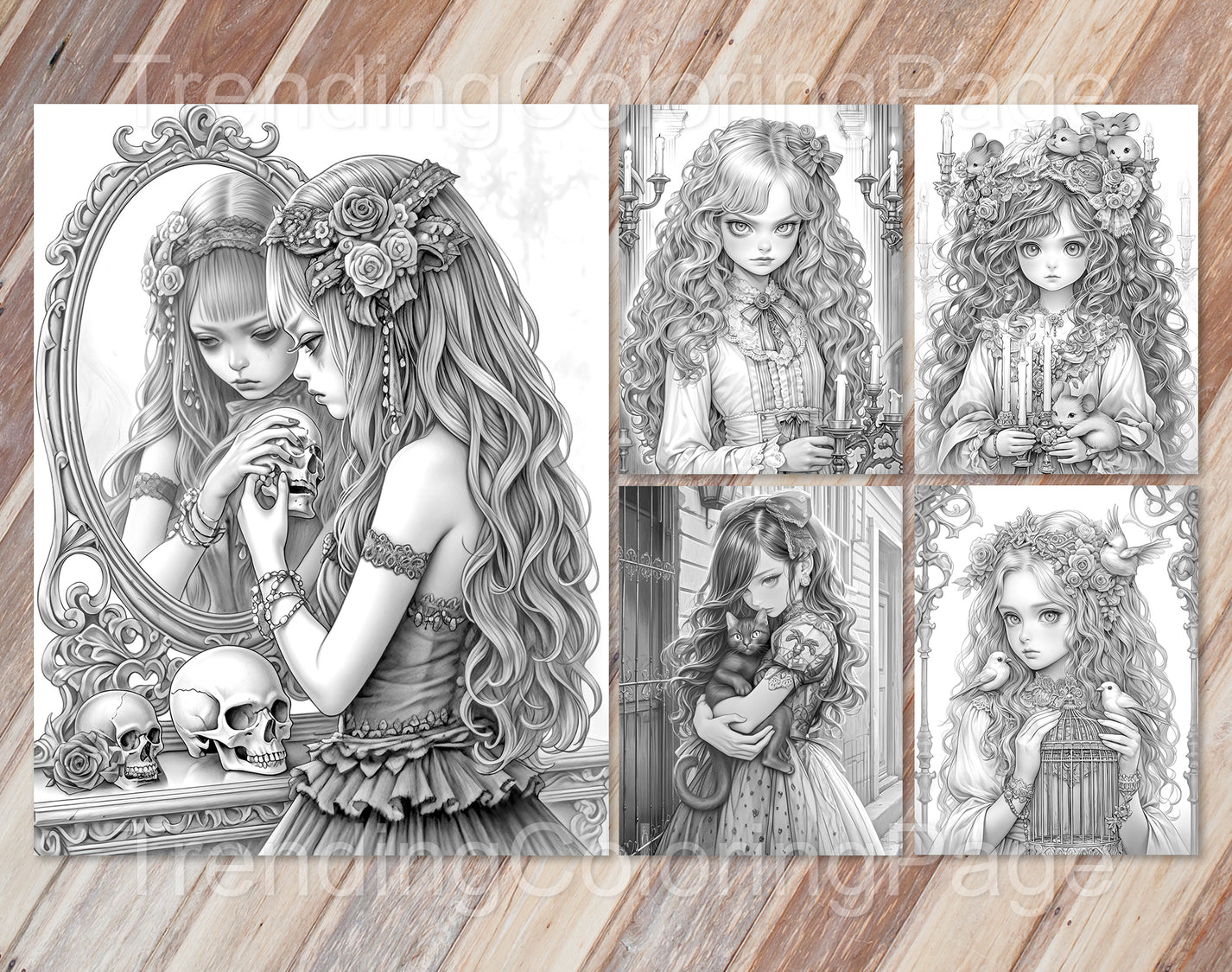 30 Little Gothic Princess Grayscale Coloring Pages - Instant Download ...