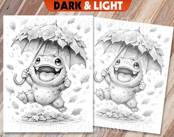 50 Adorable Autumn Monsters Grayscale Coloring Pages - Halloween Color ...