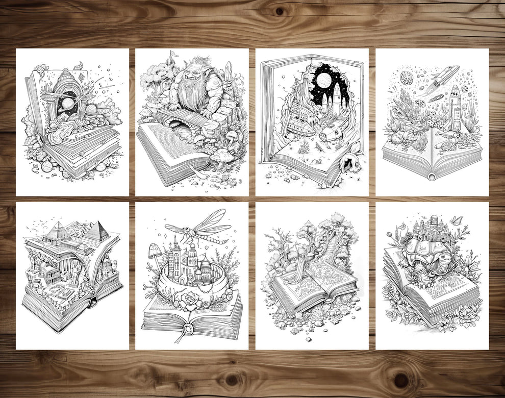101 Open Magic Book Coloring Pages - Instant Download - Printable PDF ...