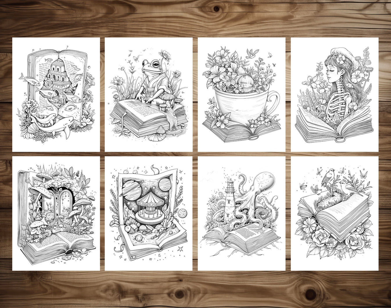 101 Open Magic Book Coloring Pages - Instant Download - Printable PDF ...