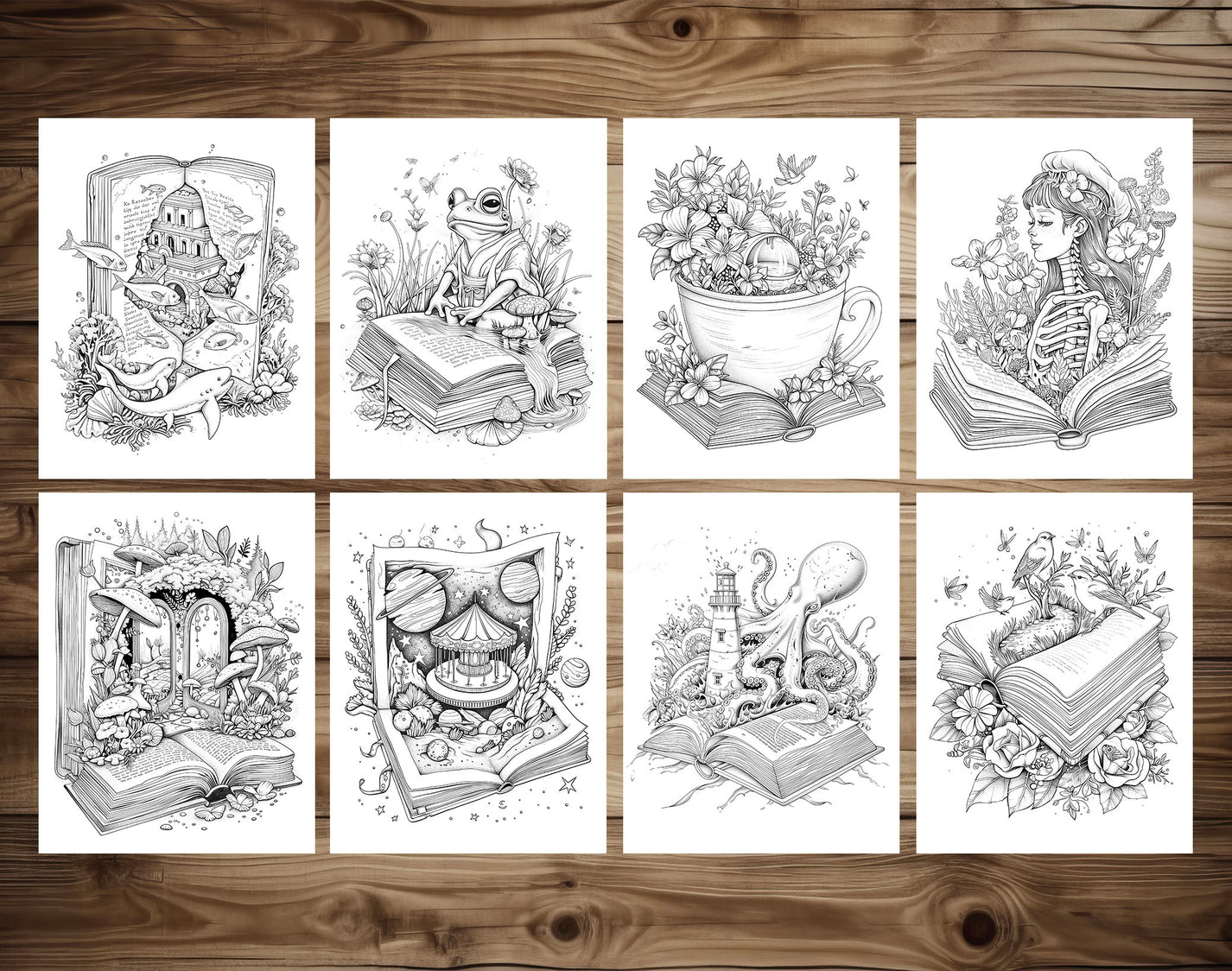 101 Open Magic Book Coloring Pages - Instant Download - Printable PDF ...