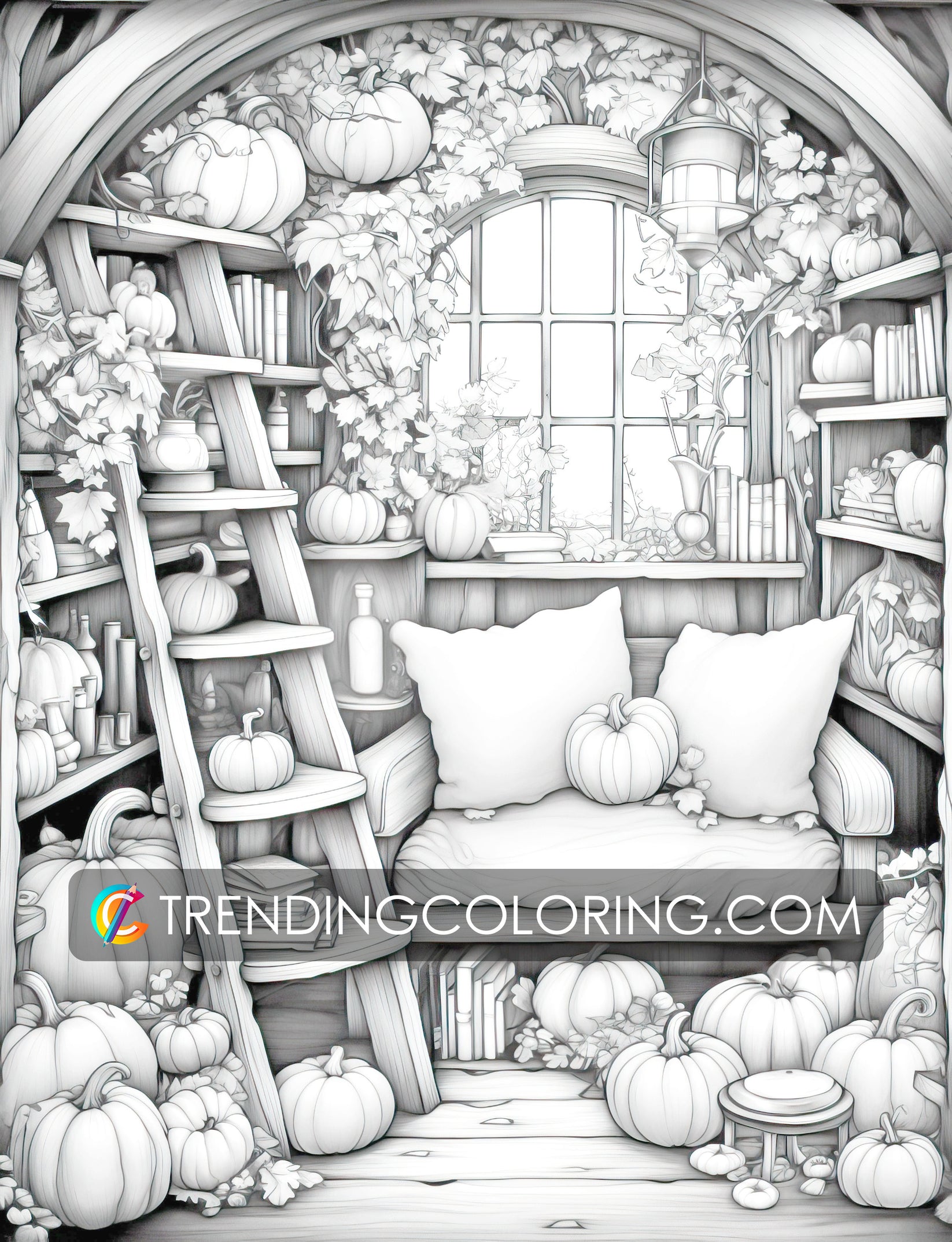 Free Fall Coloring Pages - Autumn Vibe - Pumpkin House - Printable PDF ...