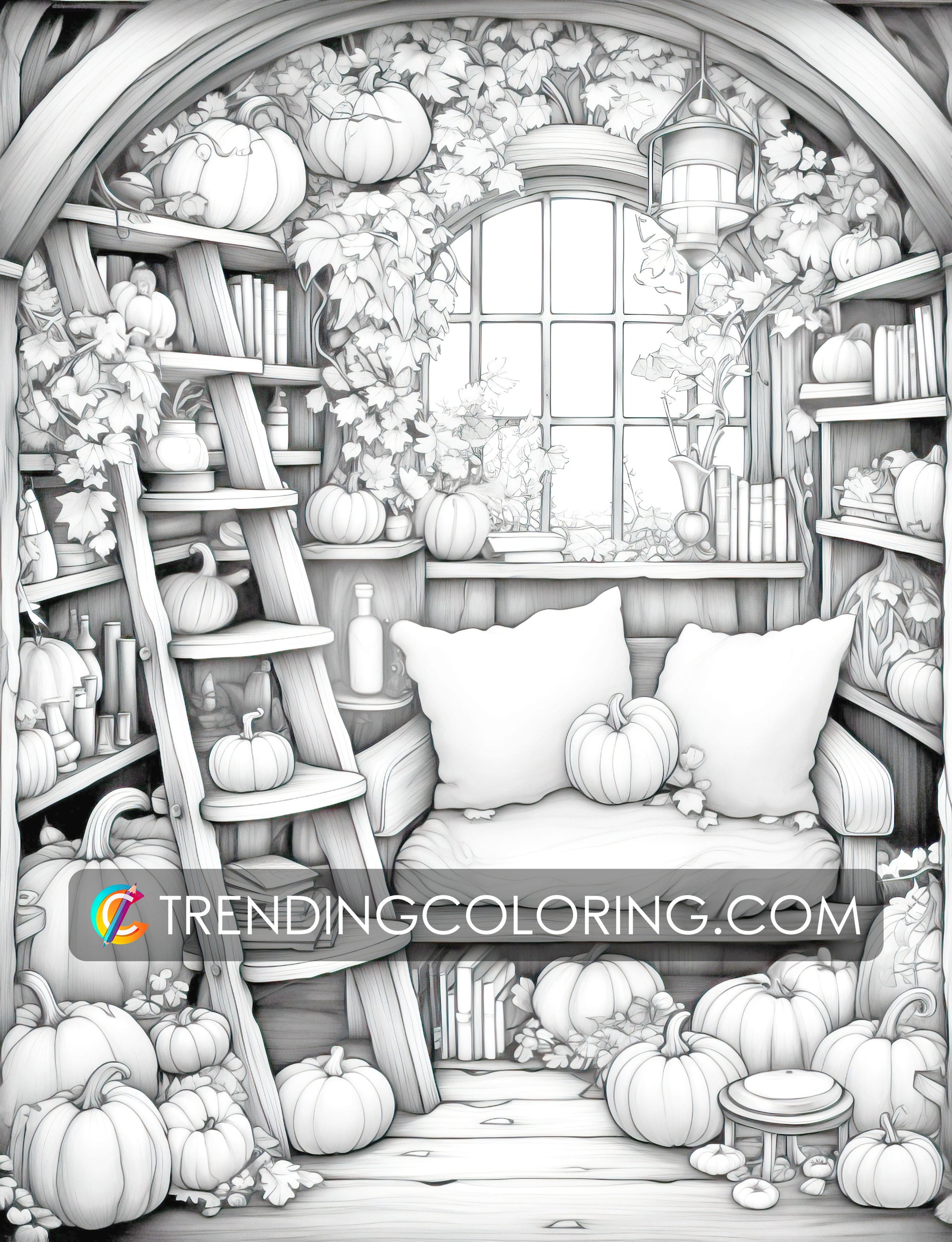 Free Fall Coloring Pages - Autumn Vibe - Pumpkin House - Printable PDF ...