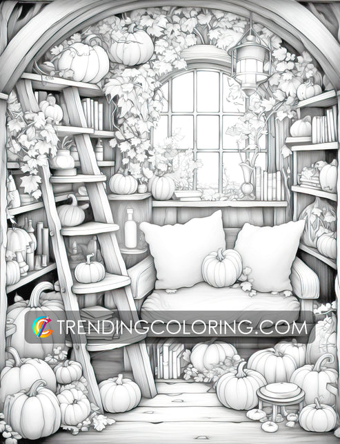 Free Fall Coloring Pages - Autumn Vibe - Pumpkin House - Printable PDF ...