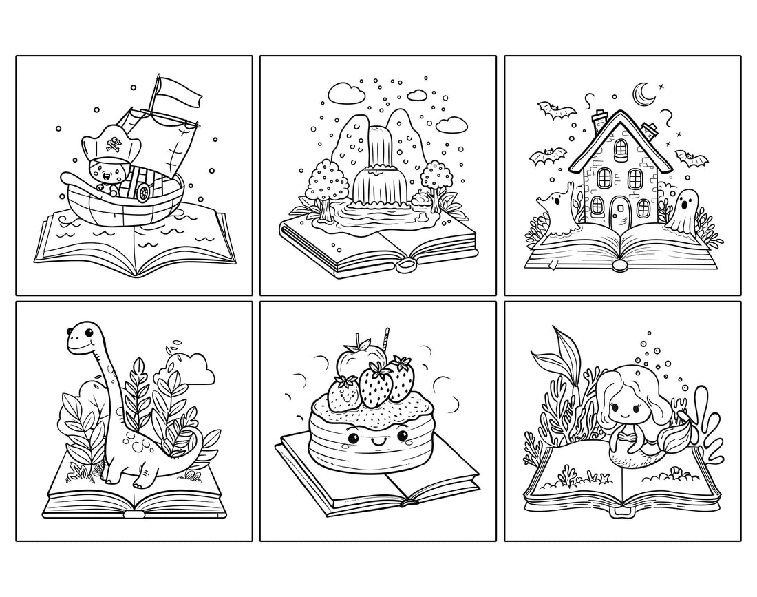 50 Simple Open Magic Book Coloring Pages - Instant Download - Printabl ...