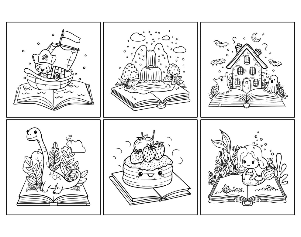 50 Simple Open Magic Book Coloring Pages - Instant Download - Printabl ...