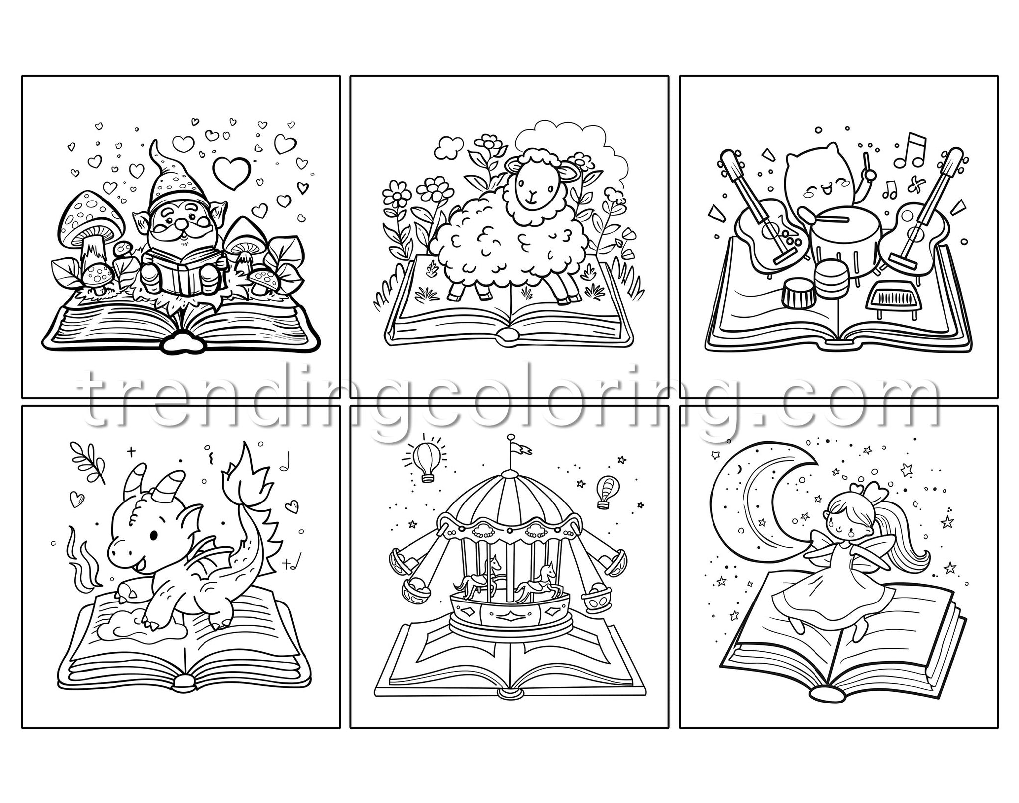 50 Simple Open Magic Book Coloring Pages - Instant Download - Printabl ...