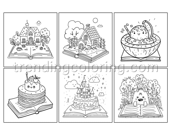 50 Simple Open Magic Book Coloring Pages - Instant Download - Printabl ...