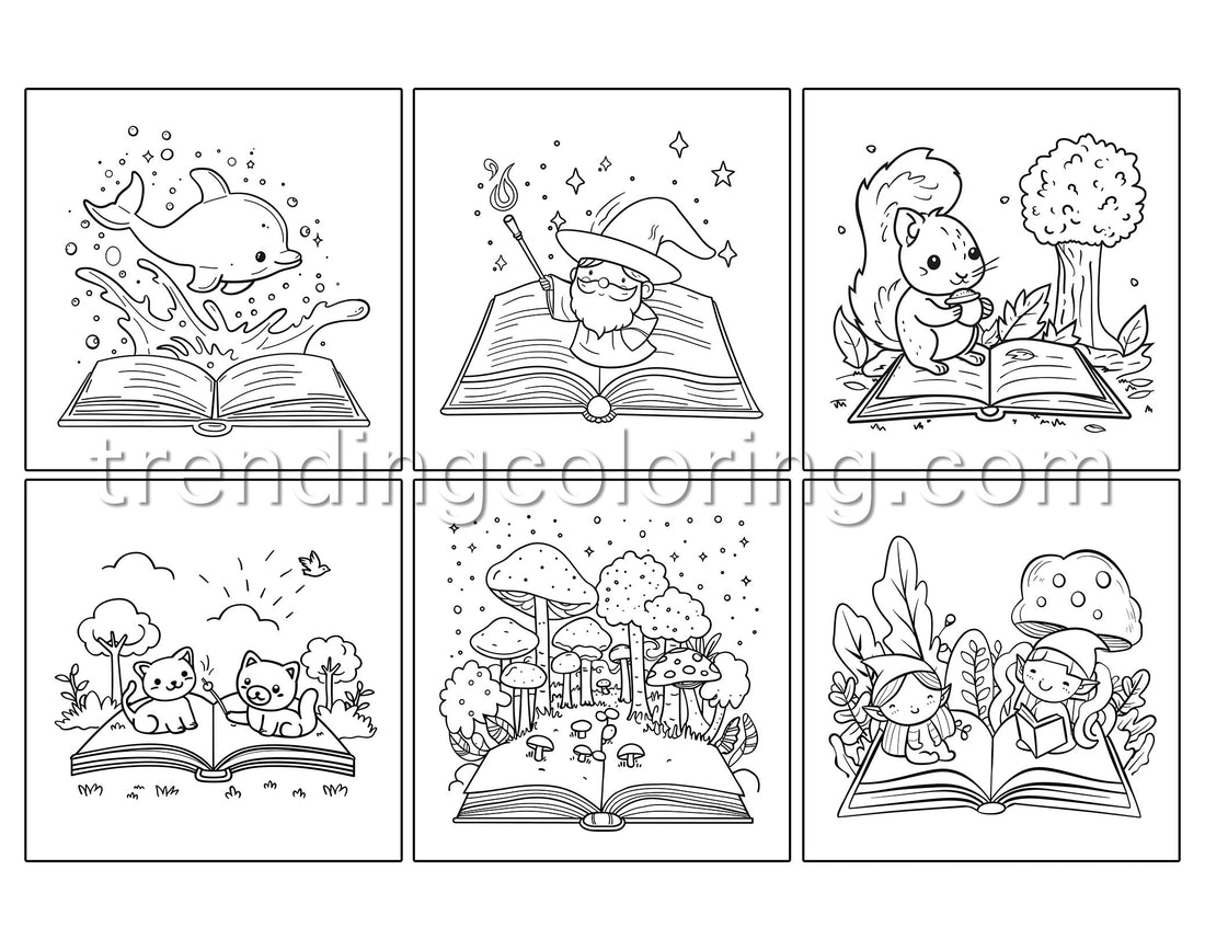 50 Simple Open Magic Book Coloring Pages - Instant Download - Printabl ...