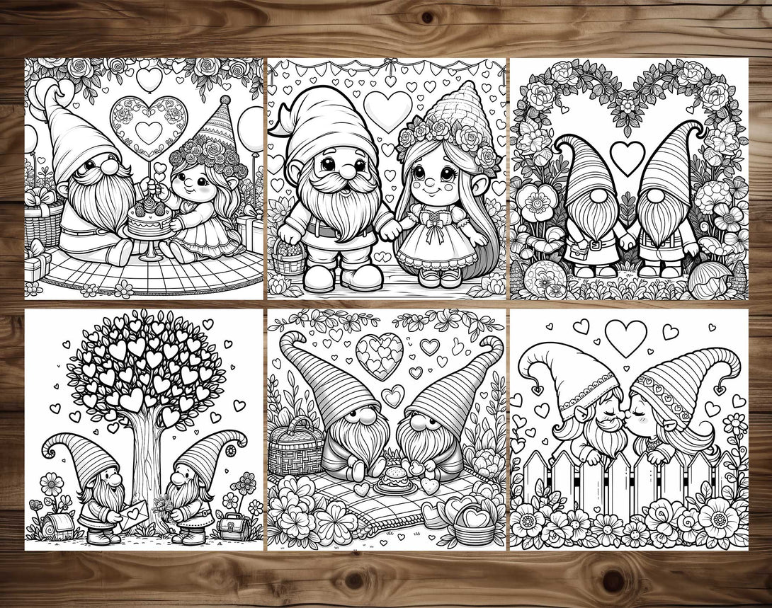 50 Valentine Gnome Coloring Pages - Instant Download - Printable ...
