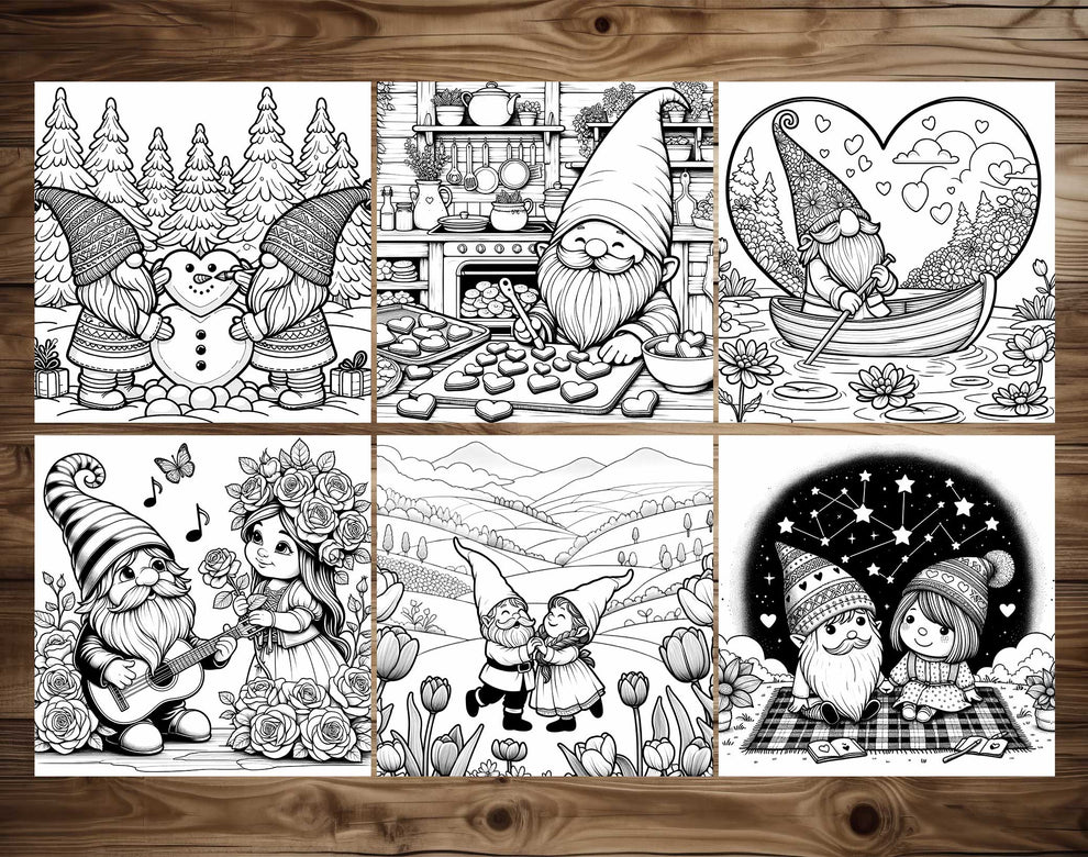 50 Valentine Gnome Coloring Pages - Instant Download - Printable PDF ...