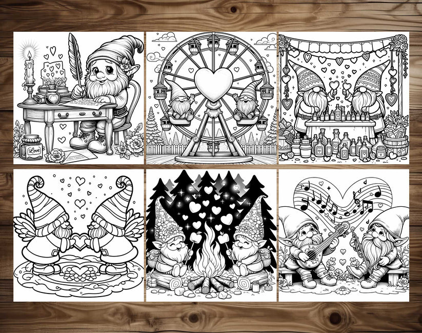 50 Valentine Gnome Coloring Pages - Instant Download - Printable PDF ...