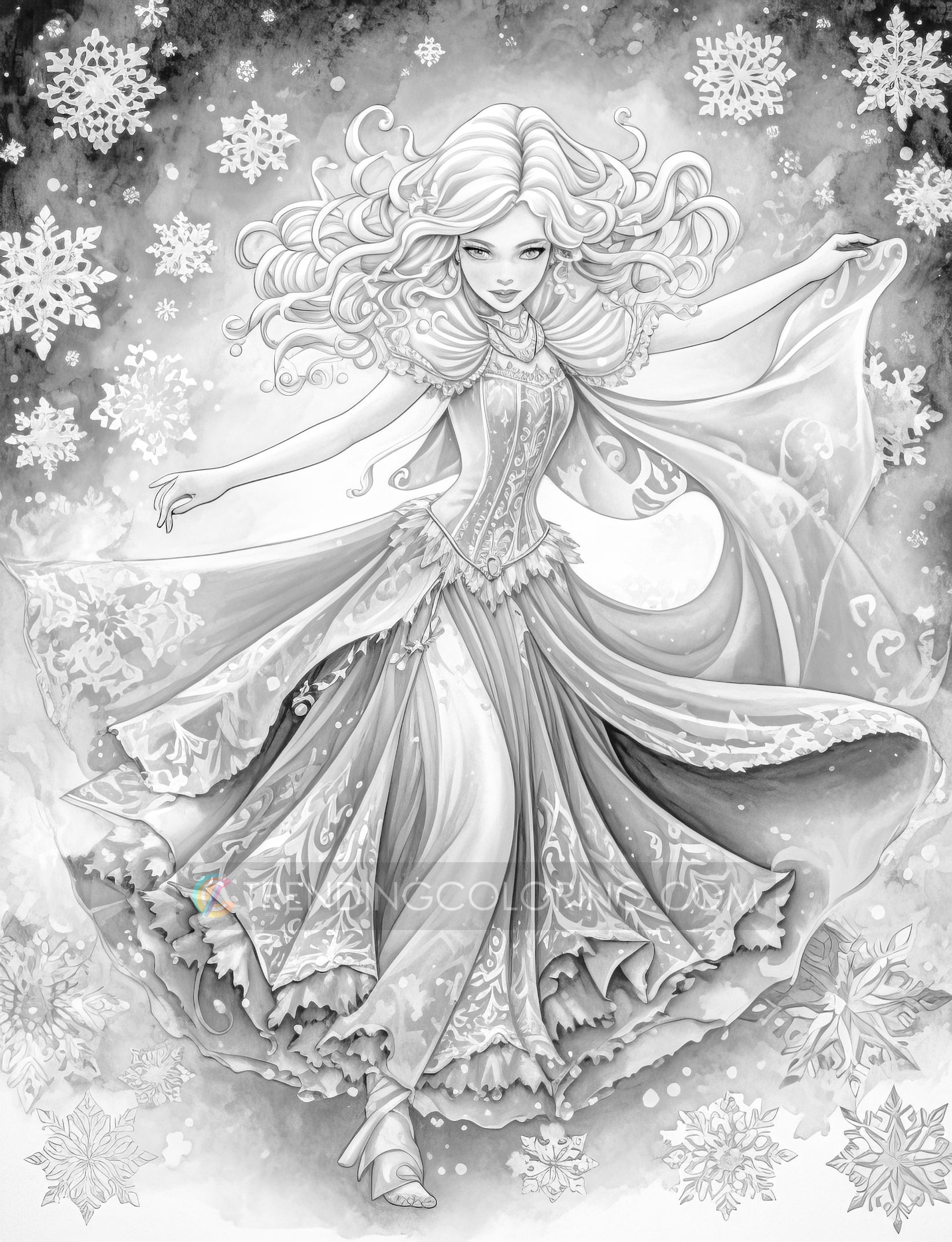 50 Winter Princesses Grayscale Coloring Pages - Instant Download - Pri ...